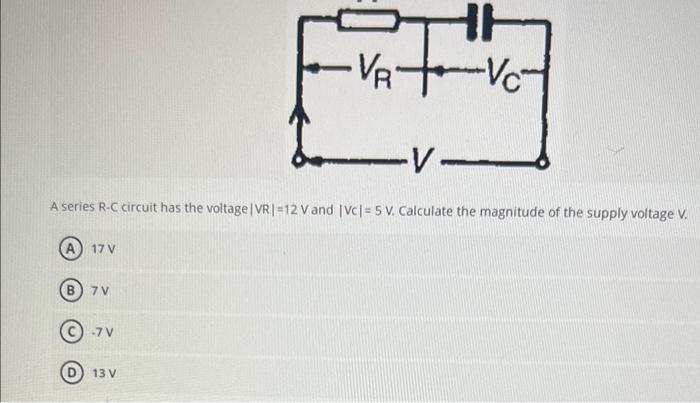 Solved A series R-C circuit has the voltage ∣VR∣=12 V and | Chegg.com