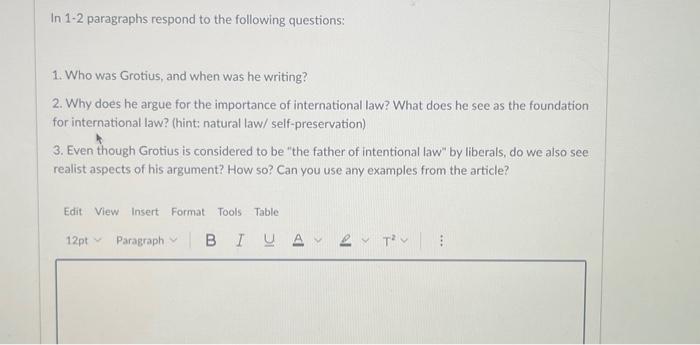 Solved In 1.2 paragraphs respond to the following questions: | Chegg.com