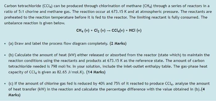Solved Carbon tetrachloride (CCl4) can be produced through | Chegg.com