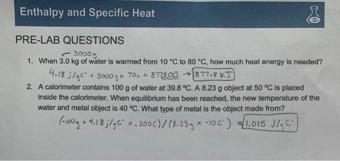Solved EXPERIMENT 1: DETERMINATION OF SPECIFIC HEAT OF A | Chegg.com