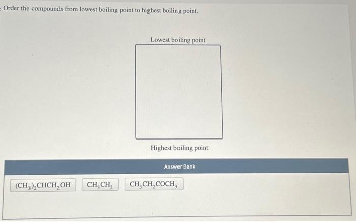 Solved Order the compounds from lowest boiling point to | Chegg.com