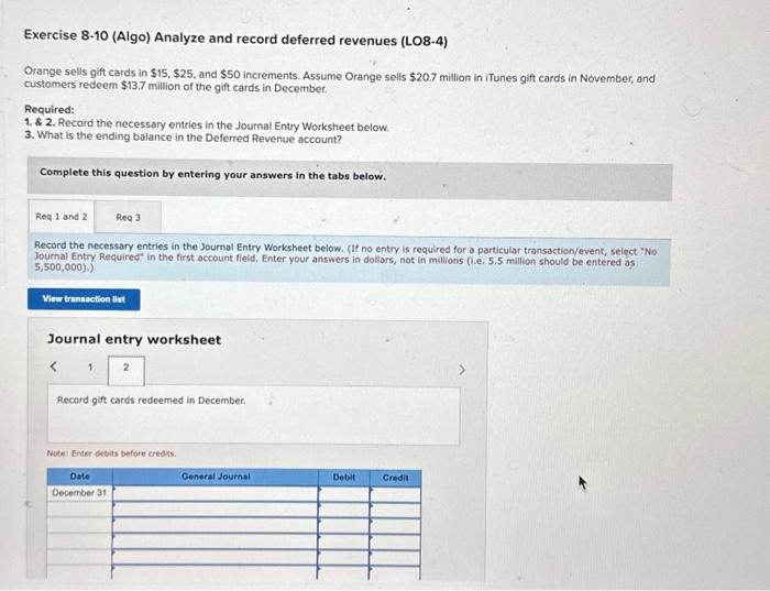 Solved Exercise 8-10 (Algo) Analyze and record deferred | Chegg.com Solved Exercise 8-10 (Algo) Analyze and record deferred | Chegg.com