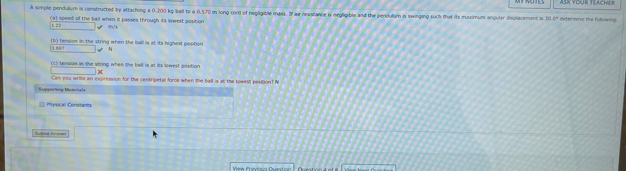 Solved ASK YOUR TEACHER(a) ﻿speed of the ball when it passes | Chegg.com