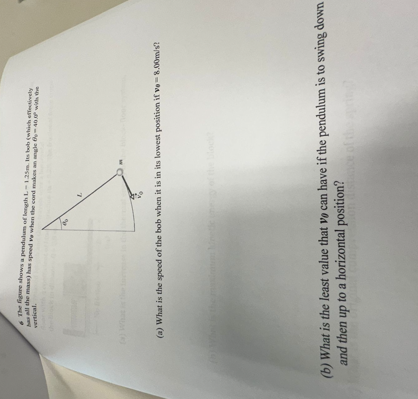 Solved 6 ﻿The figure shows a pendulum of length L=1.25m. | Chegg.com