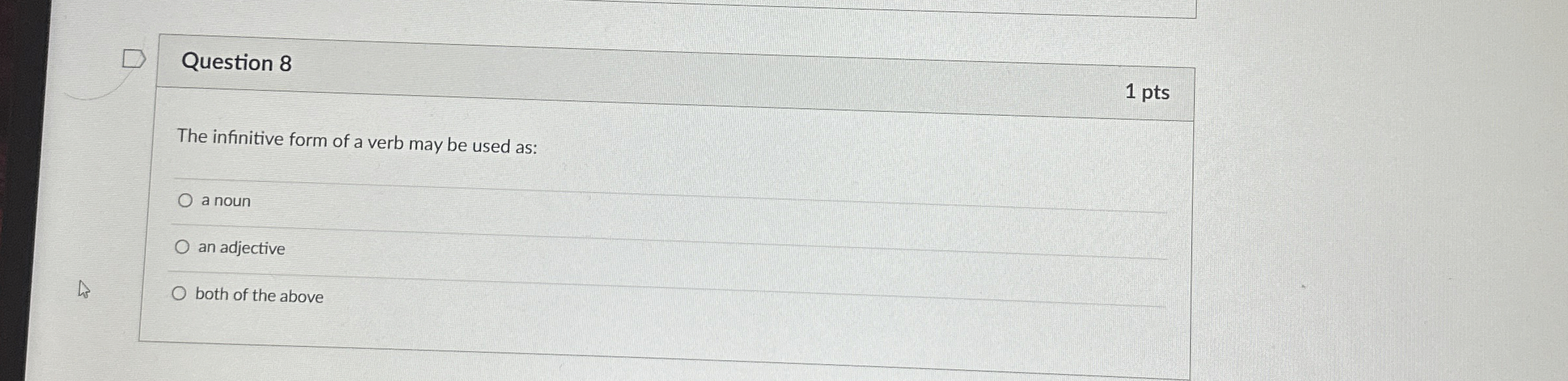 Solved Question 81 ﻿ptsThe infinitive form of a verb may be | Chegg.com