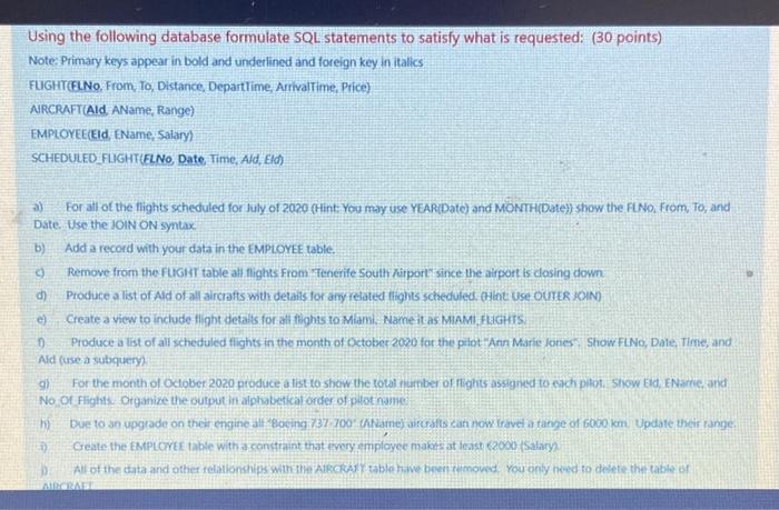 Solved Using The Following Database Formulate Sql Statements