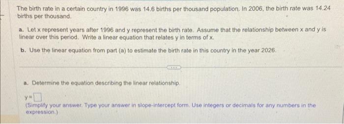 Solved The birth rate in a certain country in 1996 was 14.6 | Chegg.com