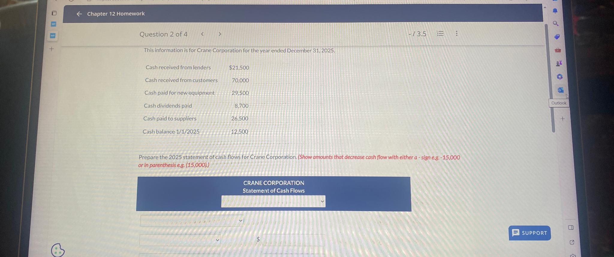 Solved I need help filling out the following statement of | Chegg.com