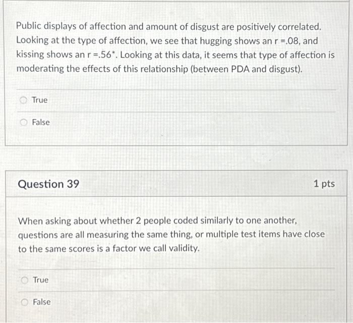 Solved Public displays of affection and amount of disgust | Chegg.com
