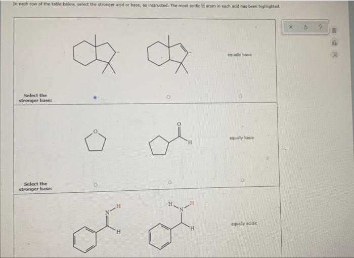 Solved In each row of the table below, select the stronger | Chegg.com