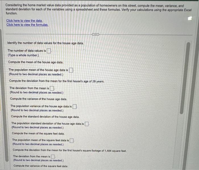 Solved Considering the home market value data provided as a | Chegg.com