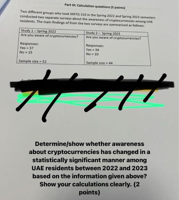 Solved Part III: Calculation questions (5 points) Two | Chegg.com