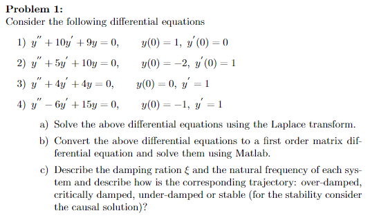 Solved Problem 1:Consider the following differential | Chegg.com