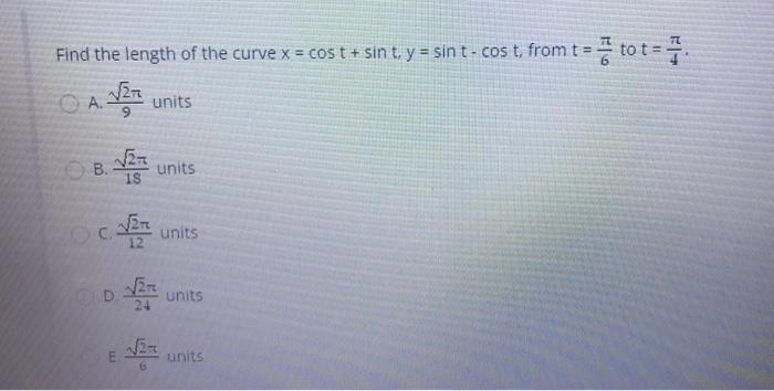 Solved Find the length of the curve x=cost+sint,y=sint−cost, | Chegg.com