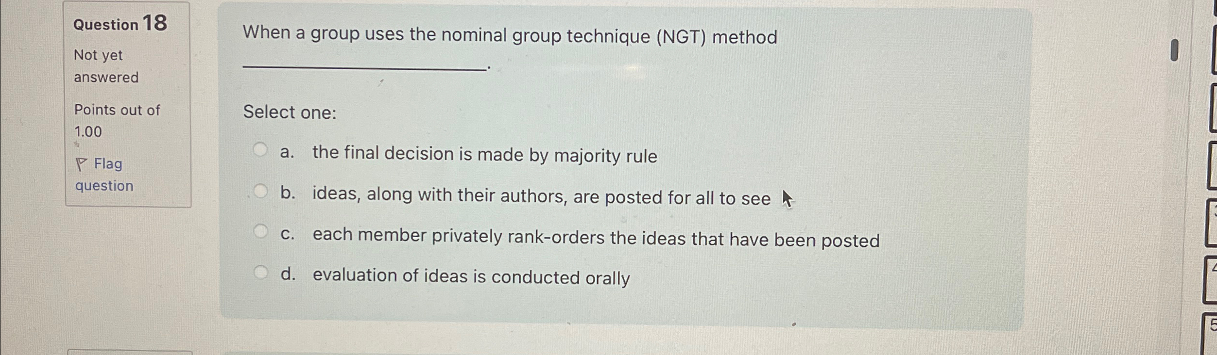 Solved Question 18Not yet answeredPoints out of 1.00P Flag | Chegg.com