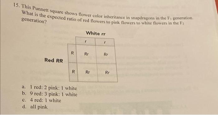 Solved 15. This Punnett square shows flower color | Chegg.com