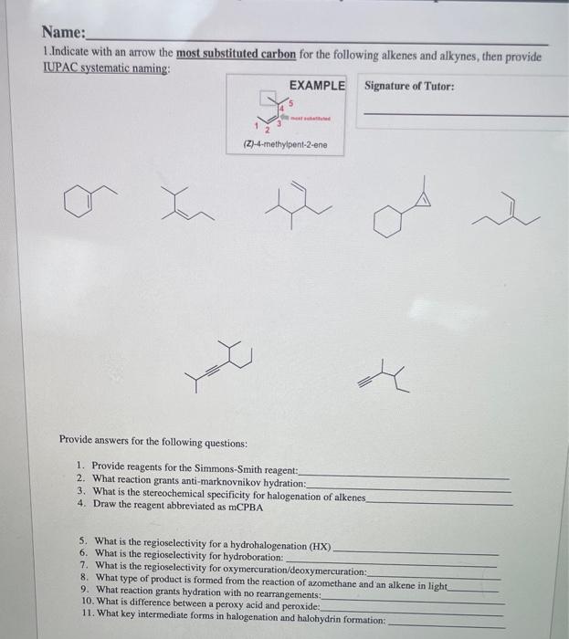 Solved Name: 1.Indicate with an arrow the most substituted | Chegg.com