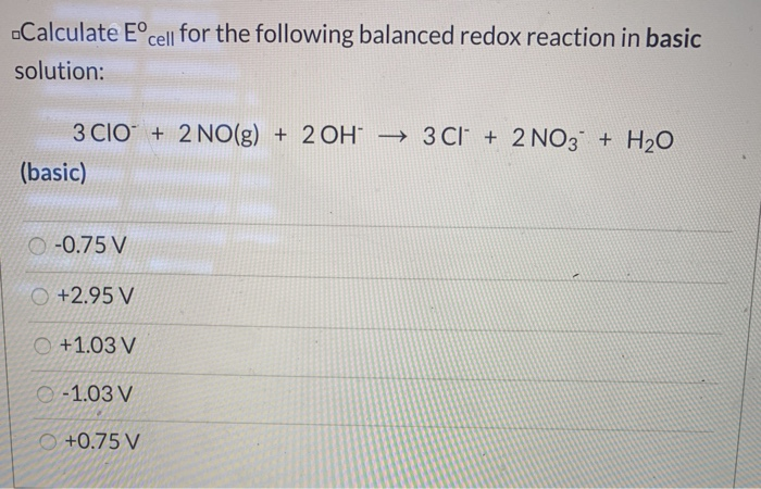 Solved Calculate Eºcell for the following balanced redox | Chegg.com