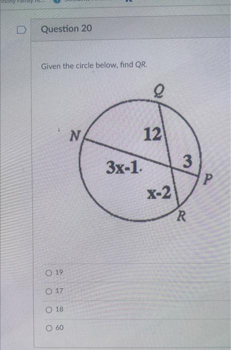 Solved Given the circle below, find QR. | Chegg.com
