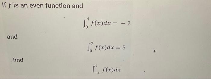 Solved If f is an even function and ∫04f(x)dx=−2 and | Chegg.com