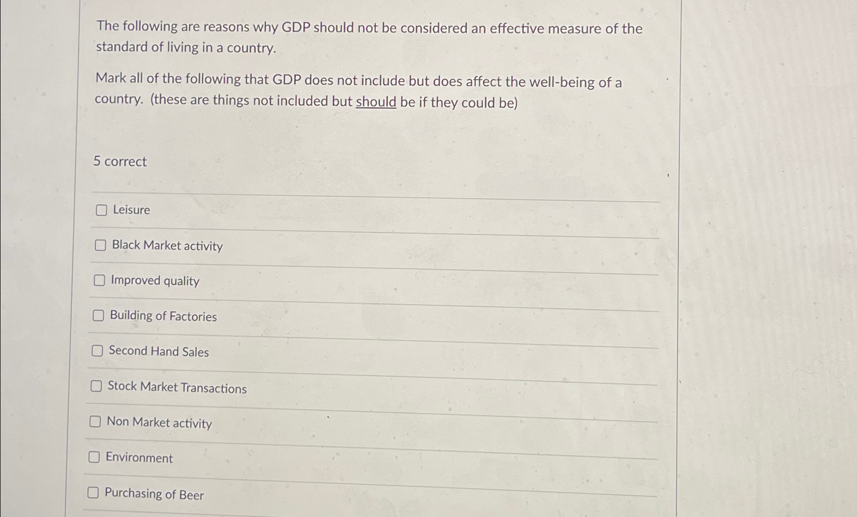 Solved The following are reasons why GDP should not be | Chegg.com