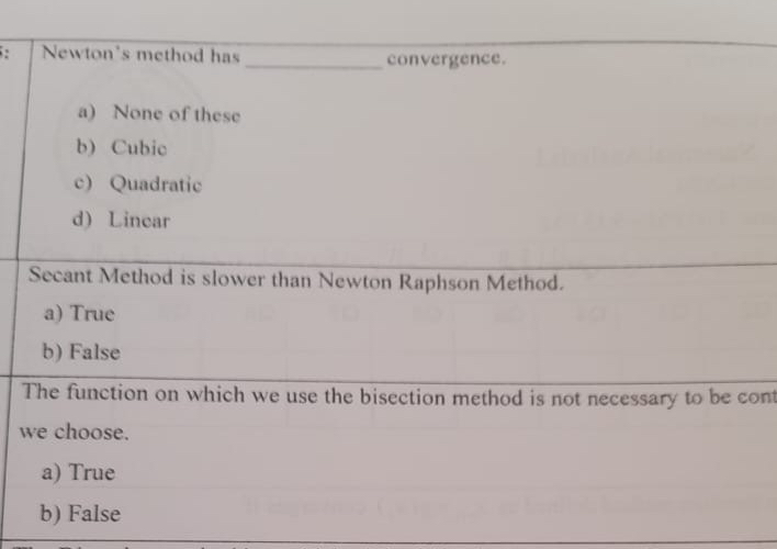 Solved Newton's method has q, ﻿convergence.a) ﻿None of | Chegg.com
