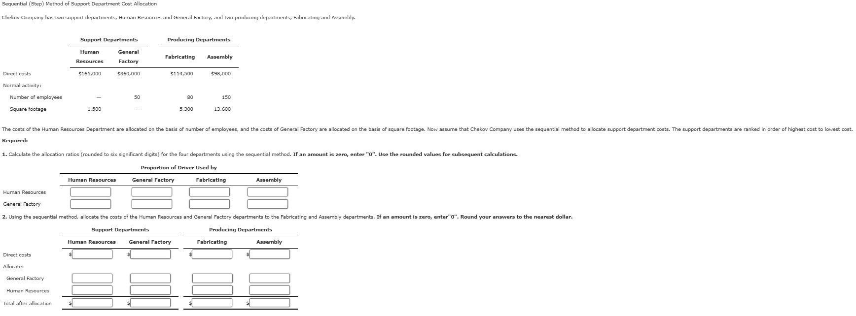 Solved Sequential (Step) ﻿Method of Support Department Cost | Chegg.com