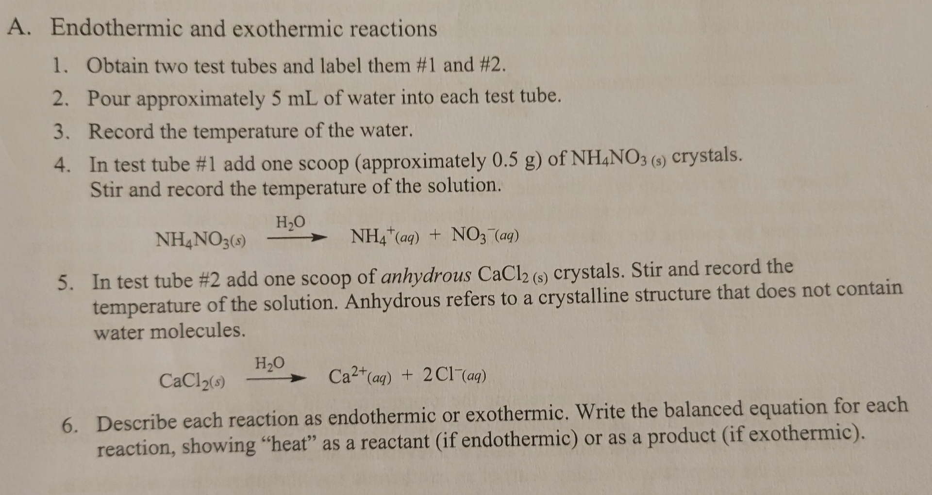 Solved A. ﻿Endothermic and exothermic reactionsObtain two | Chegg.com