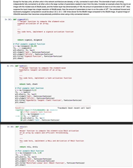 hyperbolic tangent activation of an array.Except for | Chegg.com