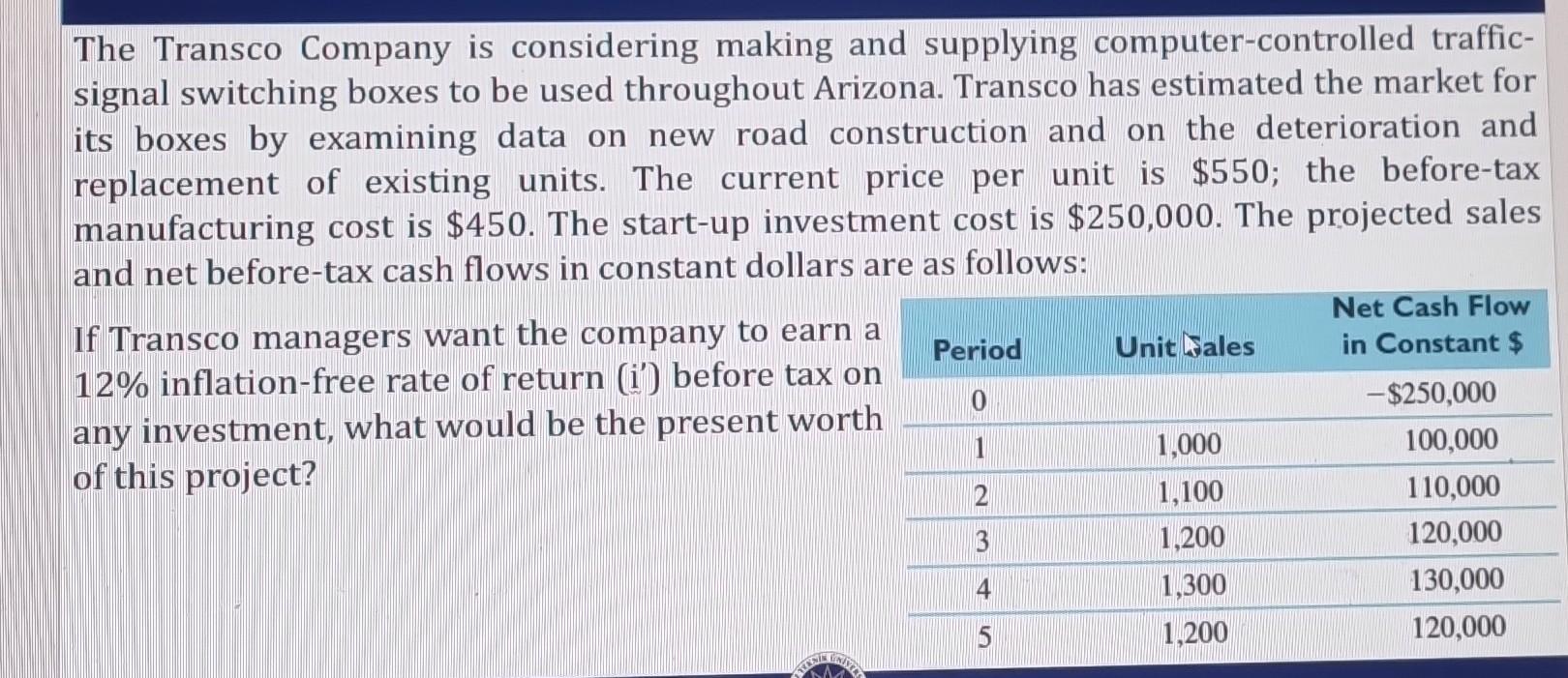 Solved The Transco Company is considering making and | Chegg.com