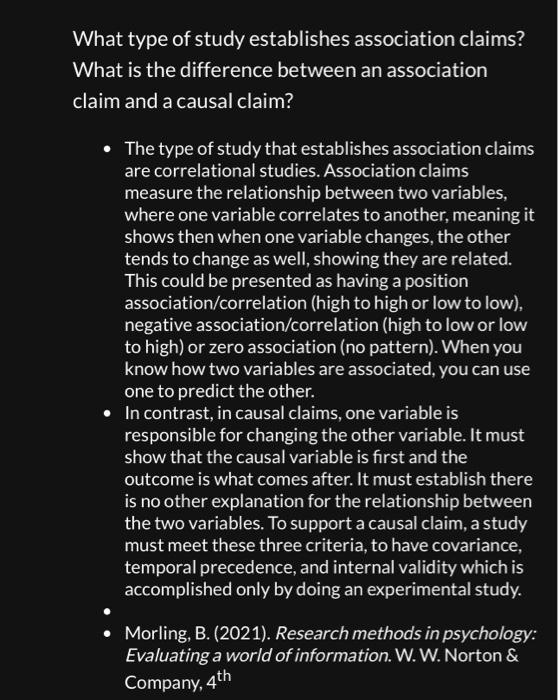Solved What type of study establishes association claims? | Chegg.com
