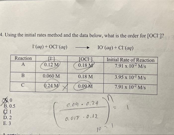 Solved 4. Using the initial rates method and the data below, | Chegg.com