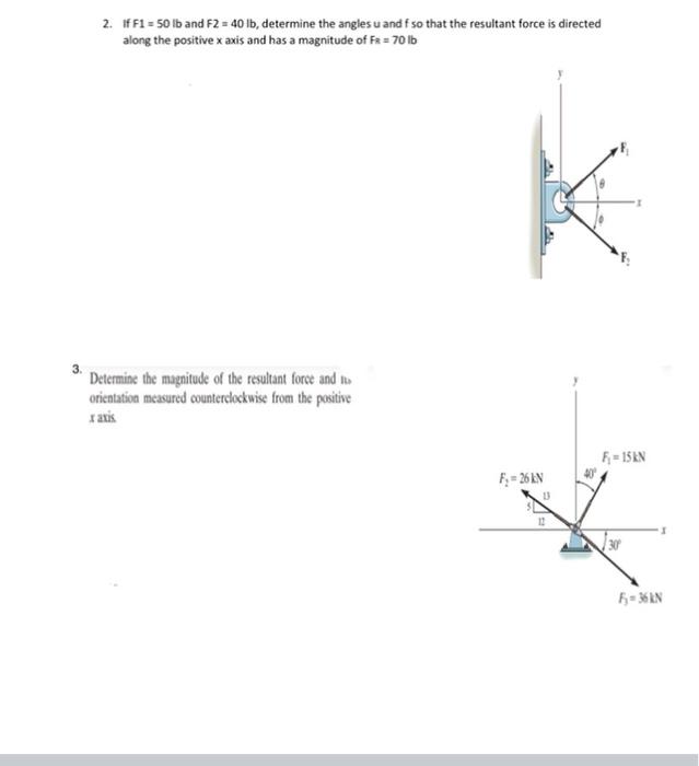 Solved 2. If F1 = 50 lb and F2 = 40 lb, determine the angles | Chegg.com