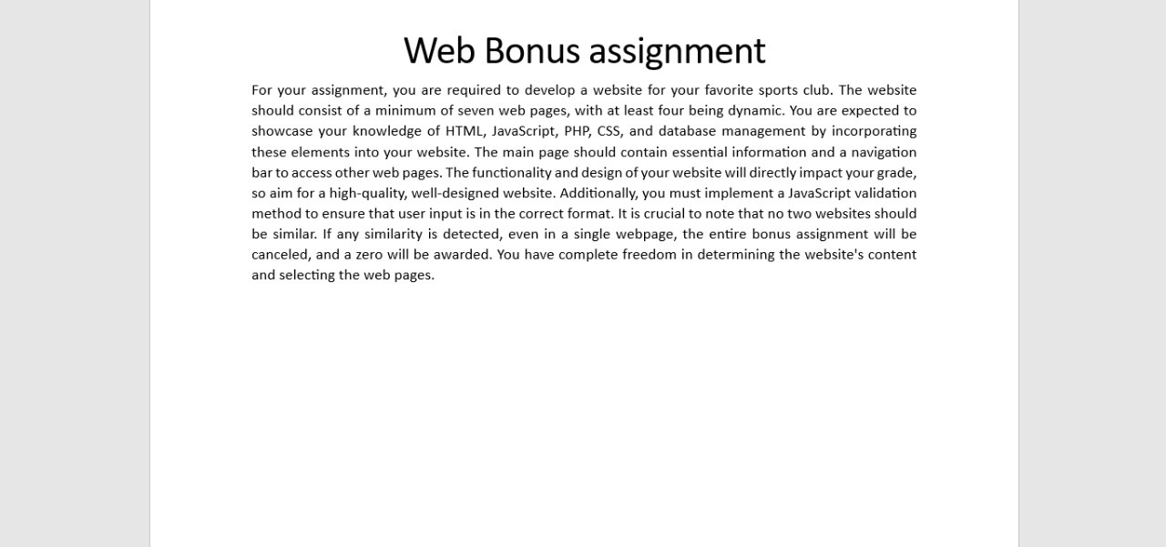 Solved Web Bonus assignmentFor your assignment, you are | Chegg.com