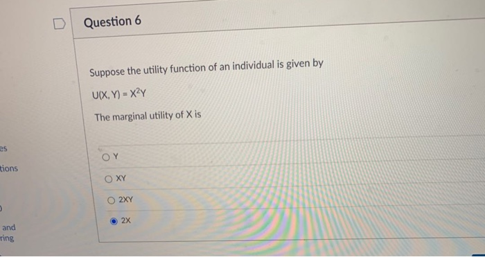 Solved Question 5 Suppose The Utility Function Of An