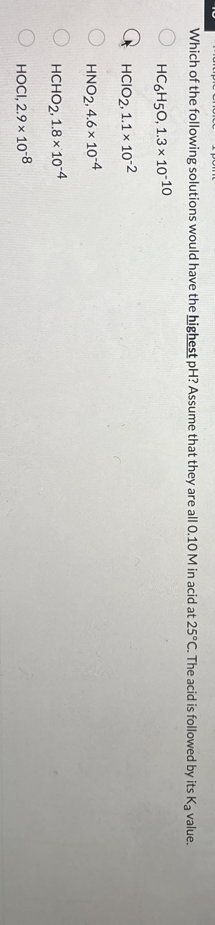 Solved Which of the following solutions would have the | Chegg.com