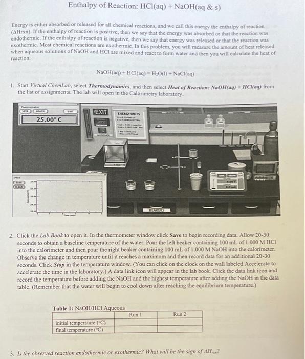 Solved Enthalpy of Reaction: HCl(aq) + NaOH(aq & s) Energy | Chegg.com