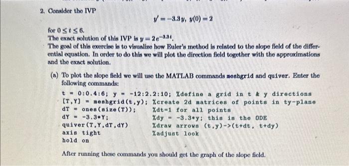 MAT 275 Laboratory 3 Numerical Solutions by Euler and | Chegg.com