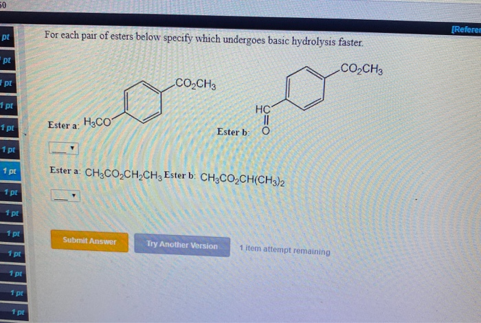 Solved {Refere For each pair of esters below specify which | Chegg.com