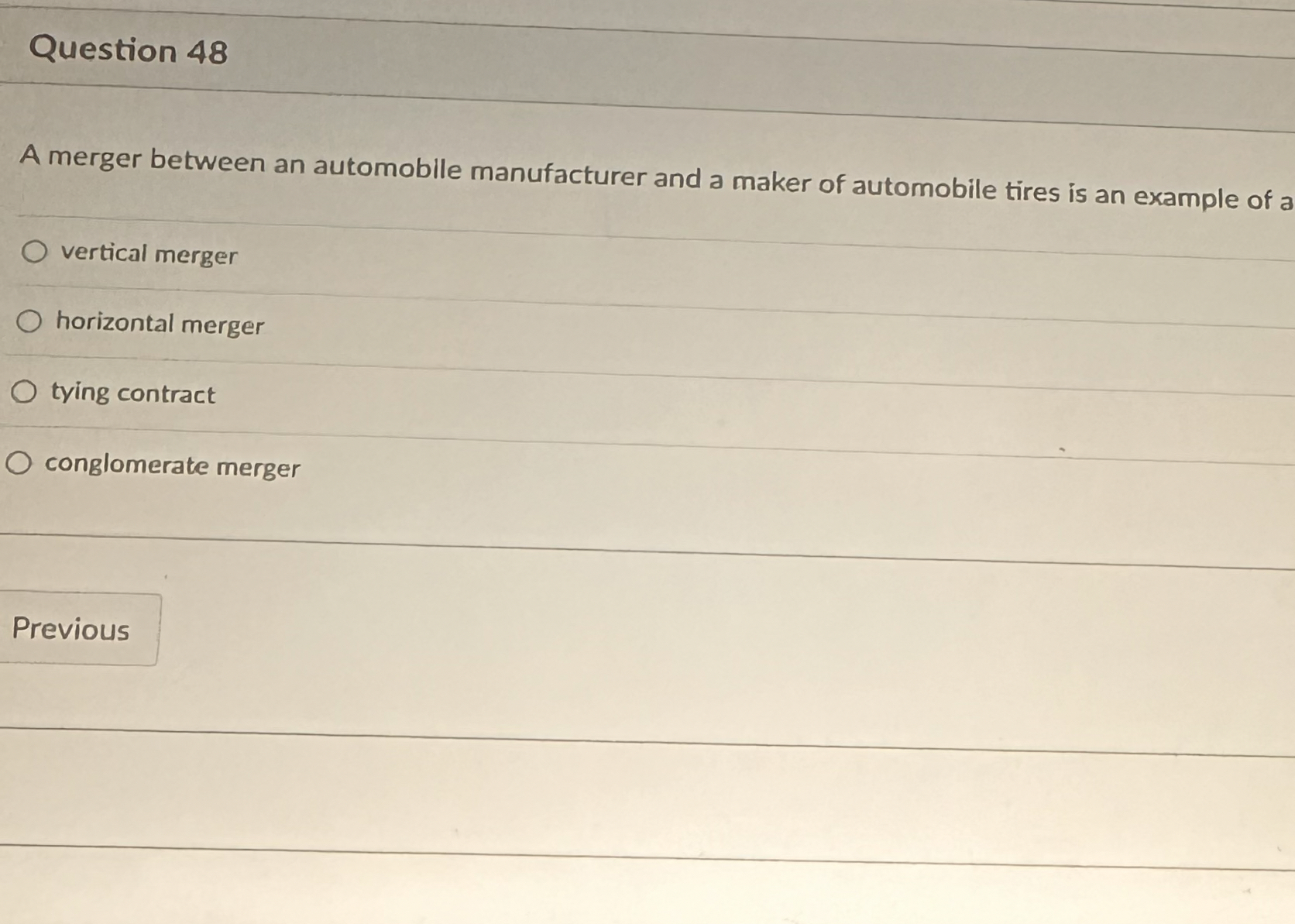 Solved Question 48A merger between an automobile | Chegg.com
