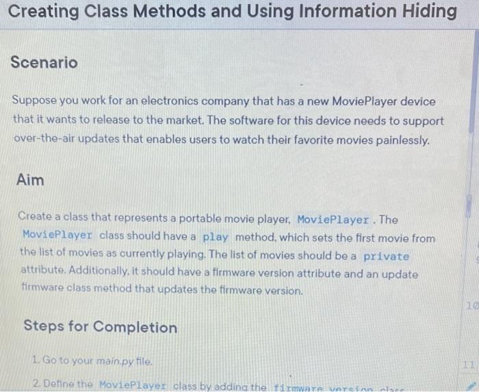 Solved Creating Class Methods and Using Information Hiding | Chegg.com