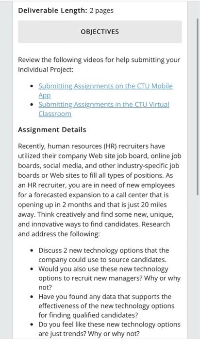 Solved Deliverable Length: 2 pages OBJECTIVES Review the | Chegg.com