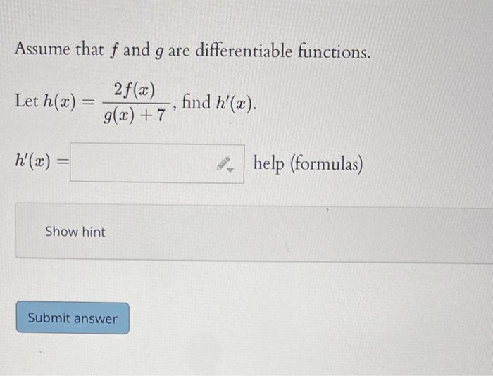Solved Assume that f and g are differentiable functions. Let | Chegg.com