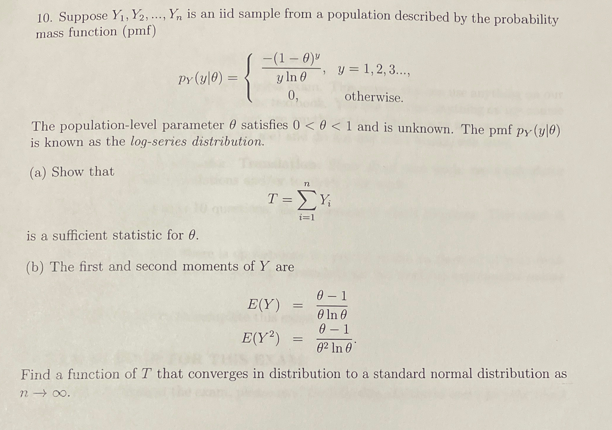 Solved Suppose Y1,Y2,dots,Yn ﻿is an iid sample from a | Chegg.com