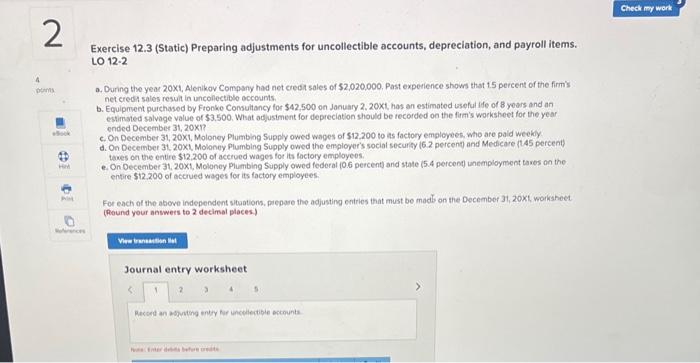 Solved Exercise 12.3 (Static) Preparing adjustments for | Chegg.com
