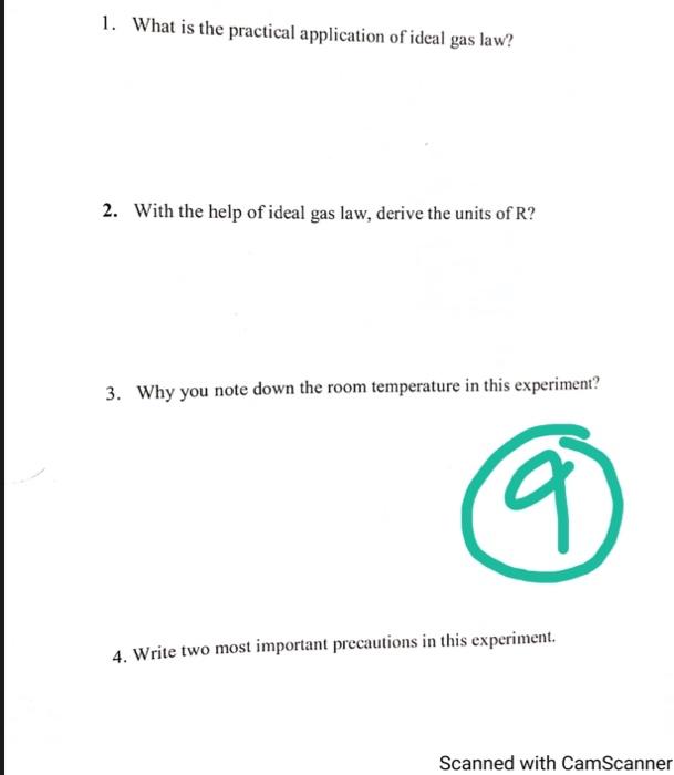 Solved 1. What is the practical application of ideal gas | Chegg.com