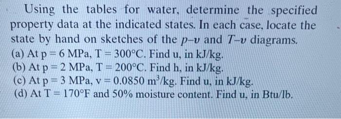 Solved Using the tables for water, determine the specified | Chegg.com