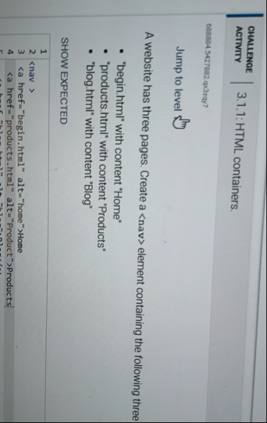 CHALLENGEACTIVITY3.1.1: HTML | Chegg.com