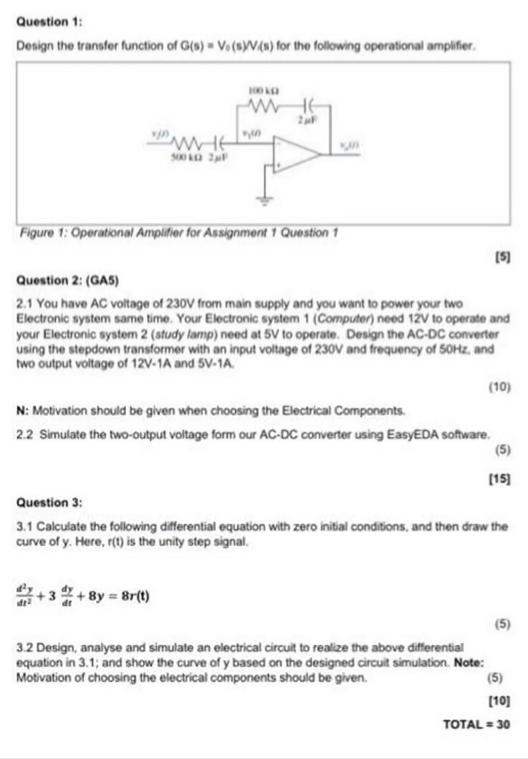 Solved Question 1: Design the transfer function of | Chegg.com