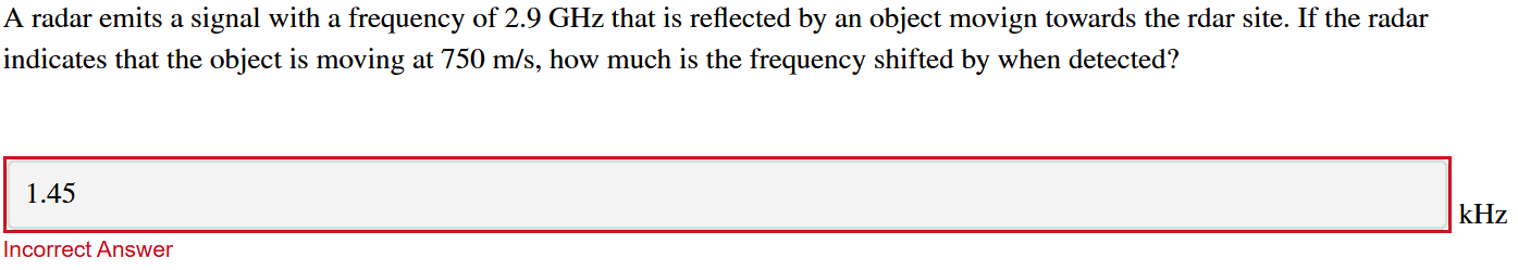 Solved A radar emits a signal with a frequency of 2.9 ﻿GHz | Chegg.com